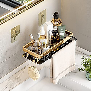 Xunata 2 Pack Shower Caddy Shower Shelf, Bathroom Basket Shelf with Towel Holder, No Drilling Wall Mounted Adhesive Shower Organizer, Soap Shampoo Rack with Hooks for Toilet and Kitchen