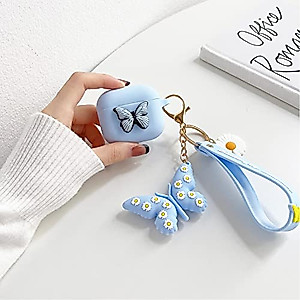 Jeriwell Compatible with AirPods 3rd Generation Case Cover Soft Silicone Waterproof 3D Butterfly with Keychain for Airpods 3 Charging Case 2021 for Women Girls (Light Blue)