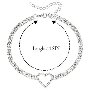 JAKAWIN Rhinestone Heart Choker Necklace Silver Crystal Neck Chokers Chain Necklaces for Women (1 Silver)