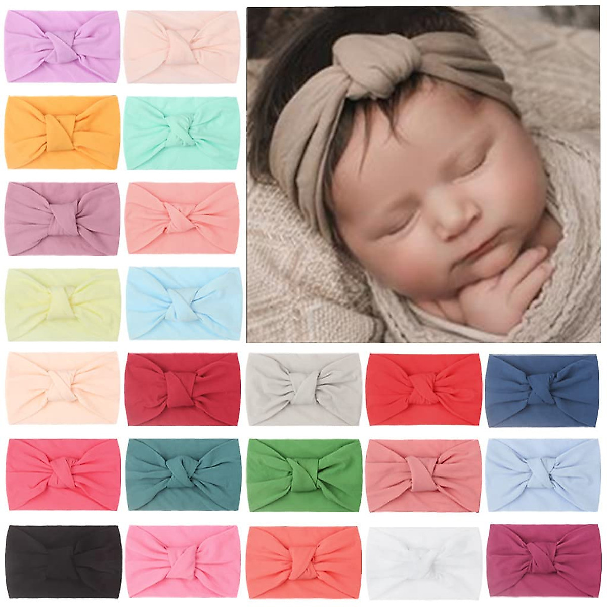 Whteian Baby Girls Headbands Newborn Infant Toddler Hairbands Turban Knotted Bows Children Hair Accessories (23 - Color)