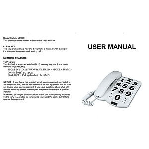 Yopay Amplified Single Line Corded Desk Telephone, Large Buttons Phones for Seniors, Extra Loud Ringer Desk Phone Easy to Read, White, Elderly Friendly