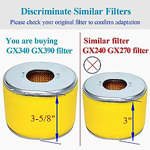 HOODELL 5 Pack 17210-ZE3-505 Air Filter, Professional 17210-ZE3-010 Air Filter with Pre Cleaner, Fit for Honda GX390 13HP GX340 11HP Engine Air Filter