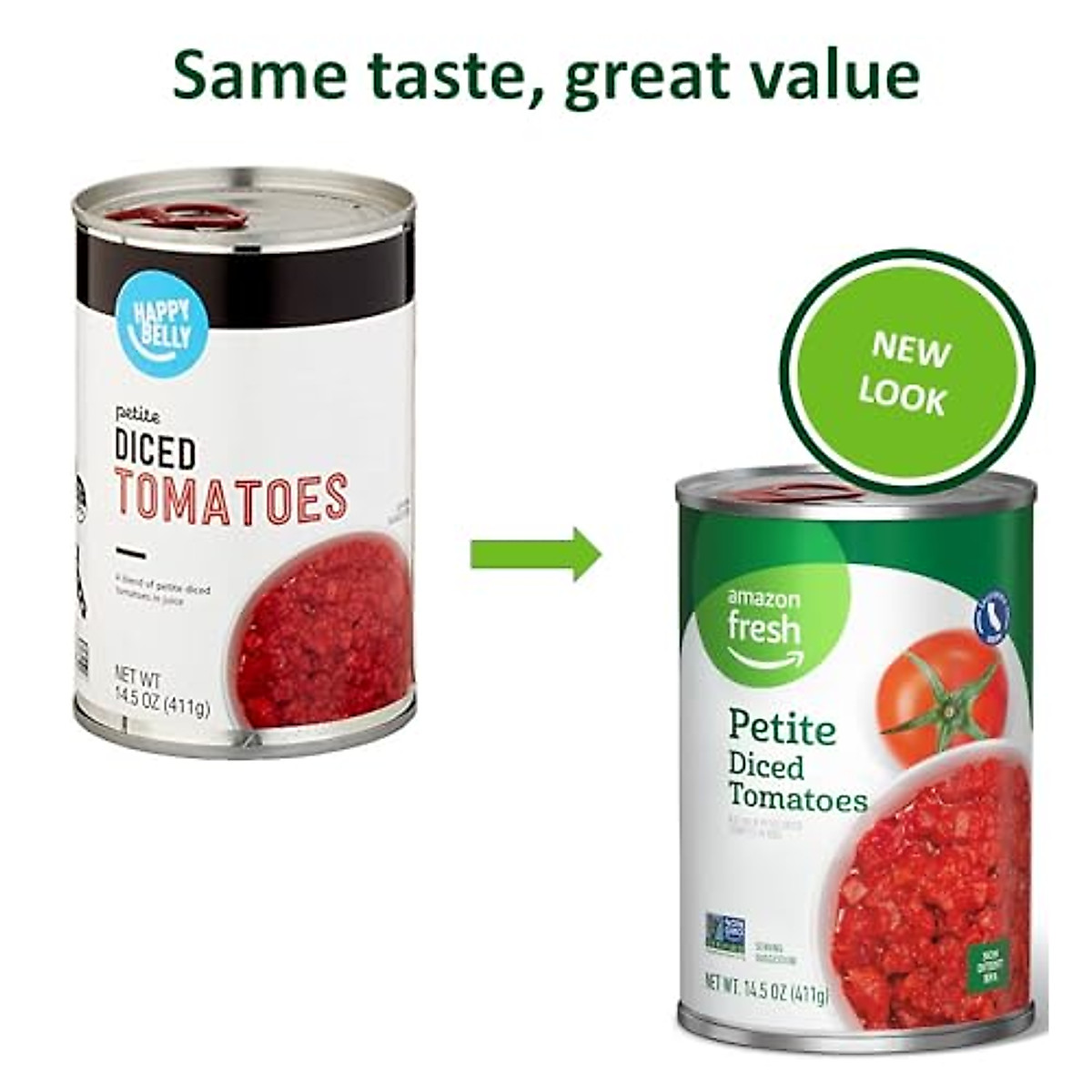 Amazon Fresh, Petite Diced Canned Tomatoes, 14.5 Oz (Previously Happy Belly, Packaging May Vary)
