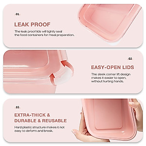 Glotoch Pink Meal Prep Containers Reusable,38OZ 1or2 Compartment To Go Containers, Double Use as Divided Plastic Food Prep Containers with Lids for Lunch, Microwave&Freezer Safe, BPA-Free,30 Packs