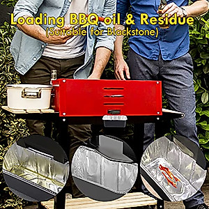 Grease Cup Catcher Pan Compatible with 28" 36" Blackstone Griddle, Grill Collection Drip Pan with 10pcs Disposable Foil Pan Grease Cup Liners Griddle Accessories