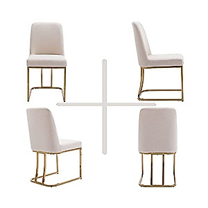 VESCASA Linen Upholstered Dining Chairs with Back, Mid Century Modern Dining Chairs with Gold Metal Frame for Dining Room, Restaurant, Kitchen, Set of 6, Cream