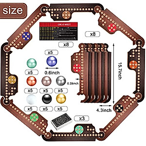 Wooden Board Games Set with 8 Wood Boards 40 Colorful Marbles Pegs 3 Boxes Playing Card 8 Game Instructions Game Wooden Board for Adults Kids Family, 4-8 Players (Retro Colors)