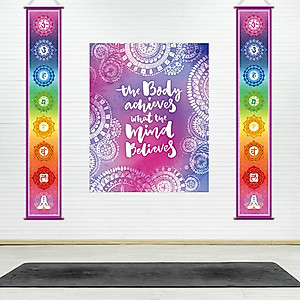 Funnytree 12"x71" Large Yoga Tapestry Meditation Studio Room 7 Chakra Mandala Hanging Banner Wall Poster Door Decor Porch Sign Indoor Outdoor Durable Fabric
