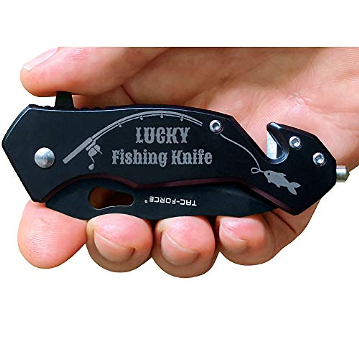 Lucky Fishing Knife - Fisherman Gifts for Men - Engraved Pocket Knife - Gift Idea for Fishers - Fisherman Gifts for Husband, Friend, Dad, Grandpa, Coworker - Father's Day, Christmas Gift (Lucky Knife)