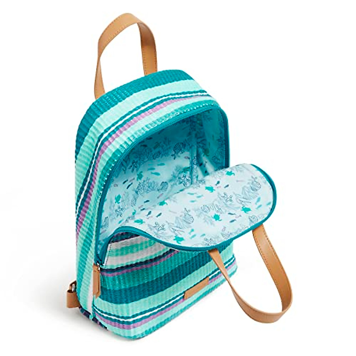 Vera Bradley Women's Straw Mini Beach Totepack Backpack, Spring Mint Stripe, One Size
