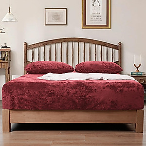 PHF Truly Velvet Fitted Sheet Only Twin Size, Christmas Luxury Super Soft Cozy Comfy Fleece Bottom with 15" Deep Pocket, Suitable for Fall Winter and Spring, No Pillowcases, Wine Red