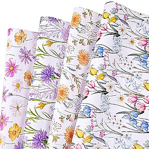 Sikiweiter Floral Wrapping Paper - Floral Gift Wrap for Wedding Mothers Day Birthday, 8 Sheets Wildflower Wrapping Paper, 19.7 x 27.6 Inches Per Sheet