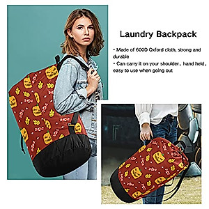 Pumpkin Candy Thanksgiving Laundry Bag Heavy Duty Laundry Backpack with Shoulder Straps Handles Travel Laundry bag Drawstring Closure Dirty Clothes Organizer For Apartment College Dorm Laundromat