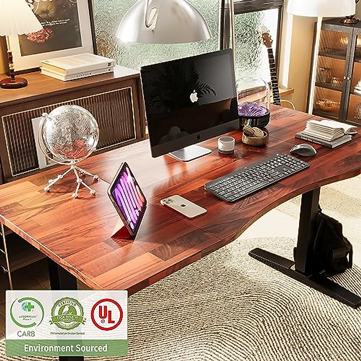Monomi Height Adjustable Electric Standing Desk, 55 x 24 Inches Stand up Desk, Sit Stand Home Office Computer Desk(Black Frame+Cherry Top)