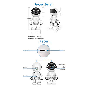 2MP 1080P HD 2.8MM Lens Security Robot Camera WiFi Wireless IR 10M Motion Detection Auto Tracking Built-in Microphone AI Humanoid Detection PTZ IP Camera Day/Night Vision
