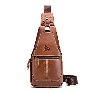 pundarika Leather Sling Bag for men Chest Bag shoulder bag crossbody casual chest pack Sling Backpack man bag-Brown