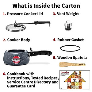 Hawkins 1.5 Litre Ceramic Nonstick Pressure Cooker, Induction Inner Lid Cooker, Granite Contura shaped Cooker, Best Cooker (ICC15)