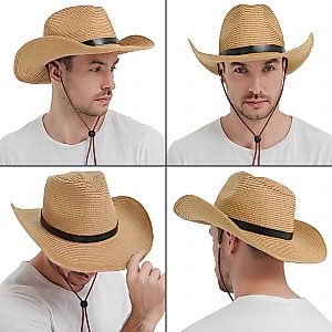 EINSKEY Straw Cowboy Cowgirl Hat for Men Women, Adjustable Sombrero Sun Hat with Shapeable Wide Brim & Detachable Chin Strap