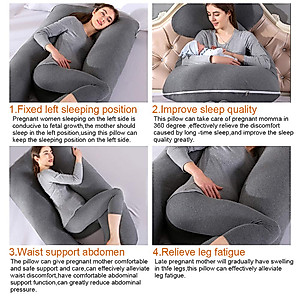 MINGPINHUIUS Pregnancy Pillow U Shaped Full Body Maternity Pillow for Sleeping, 57 Inch Pregnant Women Pillow with Removable Velvet Cover (Black Grey)