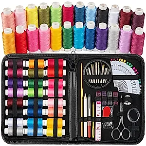 Sewing Kit for Adults and Kids 24 Color Threads Beginners Sewing Supplies Filled Sewing Needle and Thread Kit Scissors Thimble and Clips Etc for Travel Family Everyday or Emergency and DIY Sewing Kits