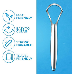 Tongue Scraper for Adults by HOKIN (2Pcs Oral Care Pack) Stainless Steel Tongue Cleaners Reduce Bad Breath 100% Metal Tough Scrapers Men and Women Hygiene Product