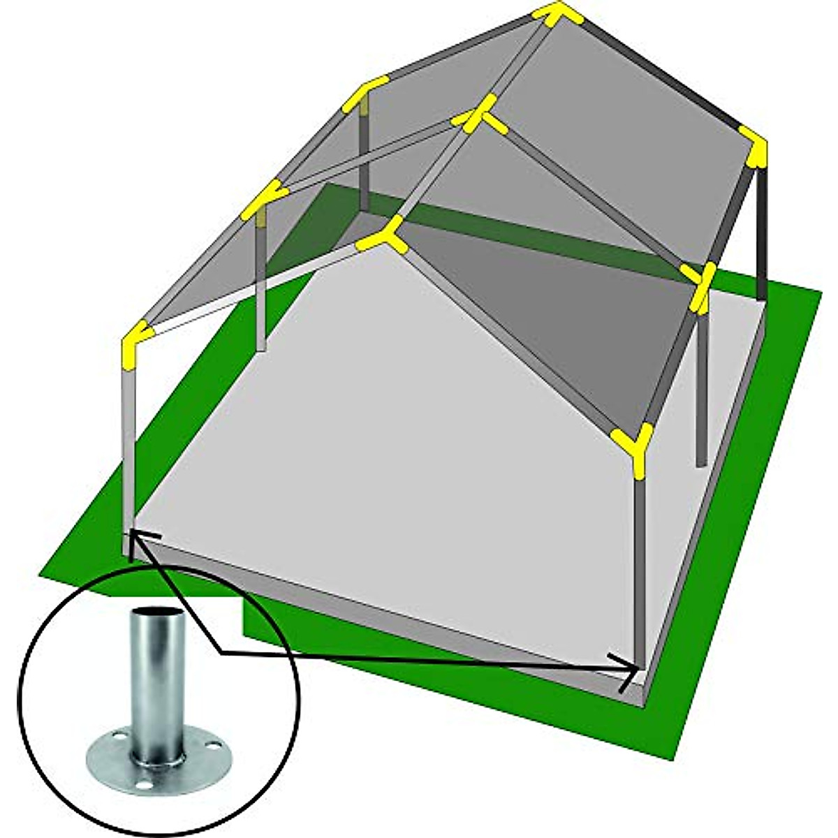 INS Import Canopy Fittings Kit 1 3/8" High Peak Frame Carport Connectors, Full Set for 6, 8, 10 Legs, Choose Size (Foot Pads)