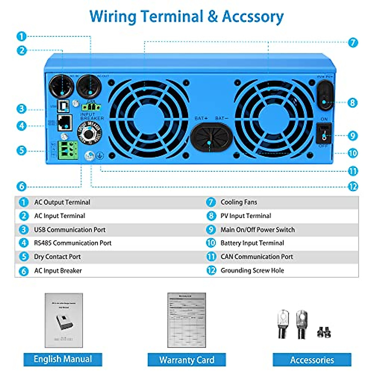 3000W DC 24V Pure Sine Wave Inverter with 80A MPPT Solar Charger and 40A AC Battery Charger, Hybrid Solar Inverter Charger Manufactured by SunGoldPowerCo.,Ltd (Upgraded)