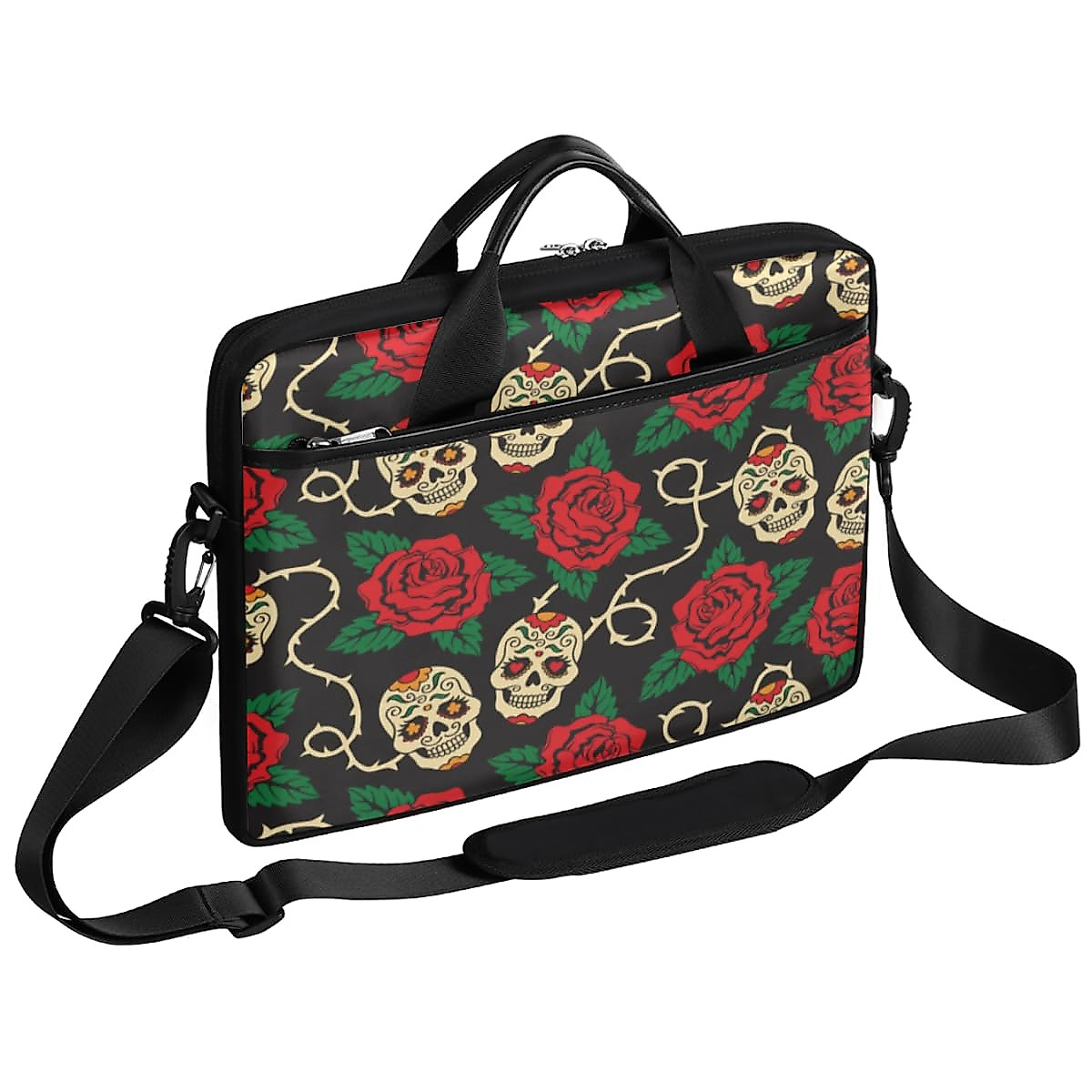 Hallween Skull Laptop Computer Bag Waterproof Shoulder Messenger Bag 13-15 inch Durable Laptop Tote Bag with Shoulder Strap Handle Lightweight Crossbody Briefcase