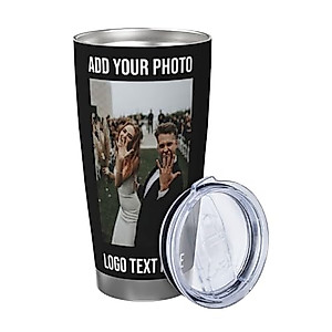 Personalized Coffee Tumblers with Photo Custom Text Logo Stainless Steel Tumblers, Coffee Travel Mug Cup Office Funny Cup Gifts for Dad Mom, Brown