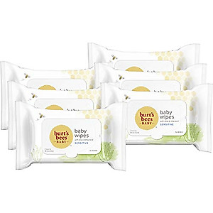 Burt's Bees Baby Wipes, Unscented Towelettes for Sensitive Skin, Hypoallergenic & Non-Irritating, All Natural with Soothing Aloe & Vitamin E, Fragrance Free, 6 Flip-Top Packs (432 Wipes Total)