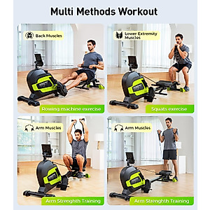 Rowing Machine,JKANGFIT Rowing Machines for Home Use with Arm Strength Training for Full Body Workout,Foldable Magnetic Rower with 14 Levels Resistance LCD Monitor Holder, Green