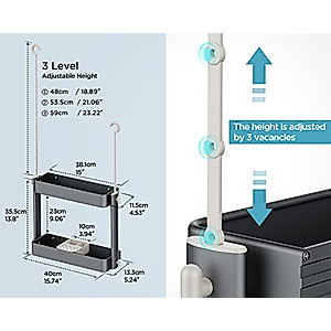 ADOVEL Shower Caddy Hanging, 2 in 1 Shower Caddy Over Shower Head/ Door, Sturdy Bathroom Shelf Organizer with Adjustable Height, Never Rust, No Drilling, 4 Suction Cups (Grey)