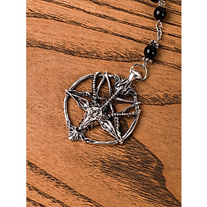 Sacina Gothic Baphomet Necklace, Pentagram Necklace, Long Bead Rosary Necklace, Goth Necklace, Halloween Christmas New Year Jewelry Gift For Women, Men