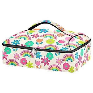 Kcldeci Insulated Thermal Food Carrier Insulated Casserole Carrier for Hot or Cold Food,Colorful Cute Floral and Rainbow Insulated Tote Bag for Potluck Cookouts Parties Picnic,Lasagna Lugger