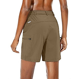 Viodia Women's Hiking Cargo Shorts Quick Dry Stretch Lightweight Camping Shorts for Women with Zipper Pockets Dark Khaki Small