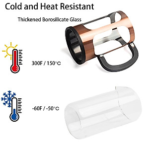 ADAMITA French Press Coffee Maker 8 cups 34 oz 304 Stainless Steel Coffee Press with 4 Filter Screens, Easy Clean Heat Resistant Borosilicate Glass - Free 100% BPA… (Copper-NRA1-S, 34oz)