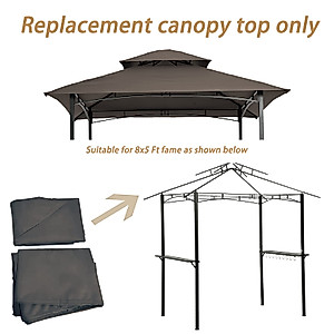8' x 5' Grill Shelter Patio Gazebo Replacement Canopy Top,Double Tiered Roof,Outdoor BBQ Roof Cover,UV Protection & Water-Repellent & Fire Retardan-Grey