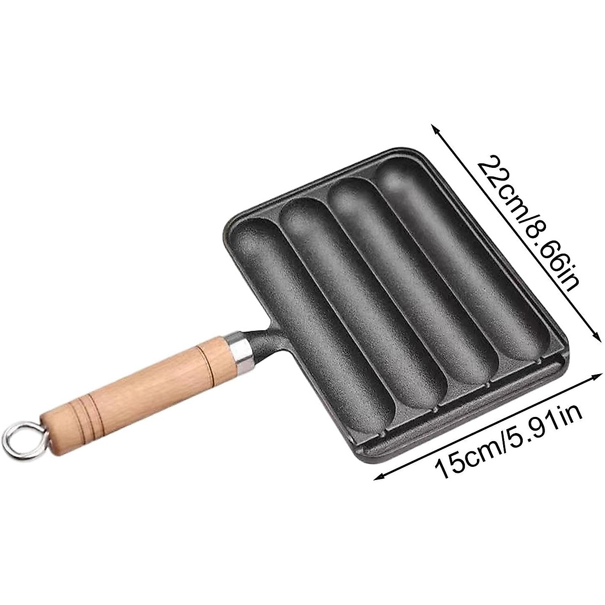 Sfocgoi Sausage Grill Pan, Cast Iron Sausage Pan, Non Stick Baking Tray With Anti Scald Wooden Handle, Sausage Pan Hot Dog Grill Pan-A