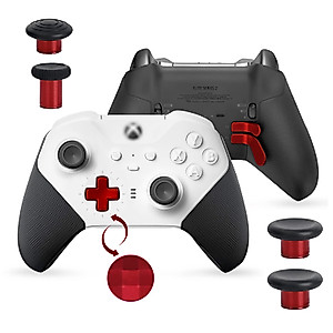 TOMSIN Replacement Magnetic Buttons Kit for Xbox Elite Controller Series 2 Accessories, Includes 6 Metal Plating Joysticks, 4 Paddles, 2 D-Pads, 1 Adjustment Tool (Plating Red)