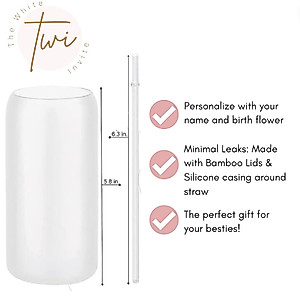 Christmas Gift Personalized Tumbler Set with Straw Birth Flower Custom Glass Cup with Lid, Bridesmaid Proposal Christmas Gift Ideas for Women (Birth Flower Frosted)