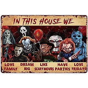 Halloween Horror Villains Horror Movies Collage Characters 12"x 16" Vintage Metal Tin Sign for Man Cave Home Coffee Bar Wall Decor