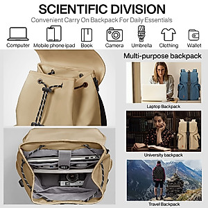 mixi Travel Laptop Backpack for Women & Men, Carry On Backpack fits 16'' Laptop Waterproof Rucksack,17 Inch, Mocha Brown