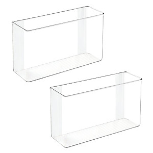 mDesign Plastic Adhesive Mount Storage Organizer Container for Kitchen or Pantry Wall Organization - Space Saving Holder for Sandwich Bags, Foil - 11" Wide - Ligne Collection - 2 Pack - Clear