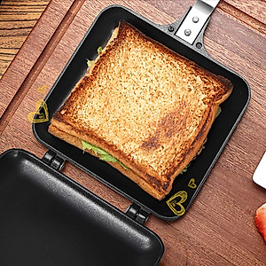 Double Sided Grill Pan Frying Pan Grilled Cheese Maker Sandwich Panini Maker Fry Pan Non-Stick Double Grill Pan Aluminum Frying Pan For Breakfast Toast Panini Waffle Barbecue Home Outdoor