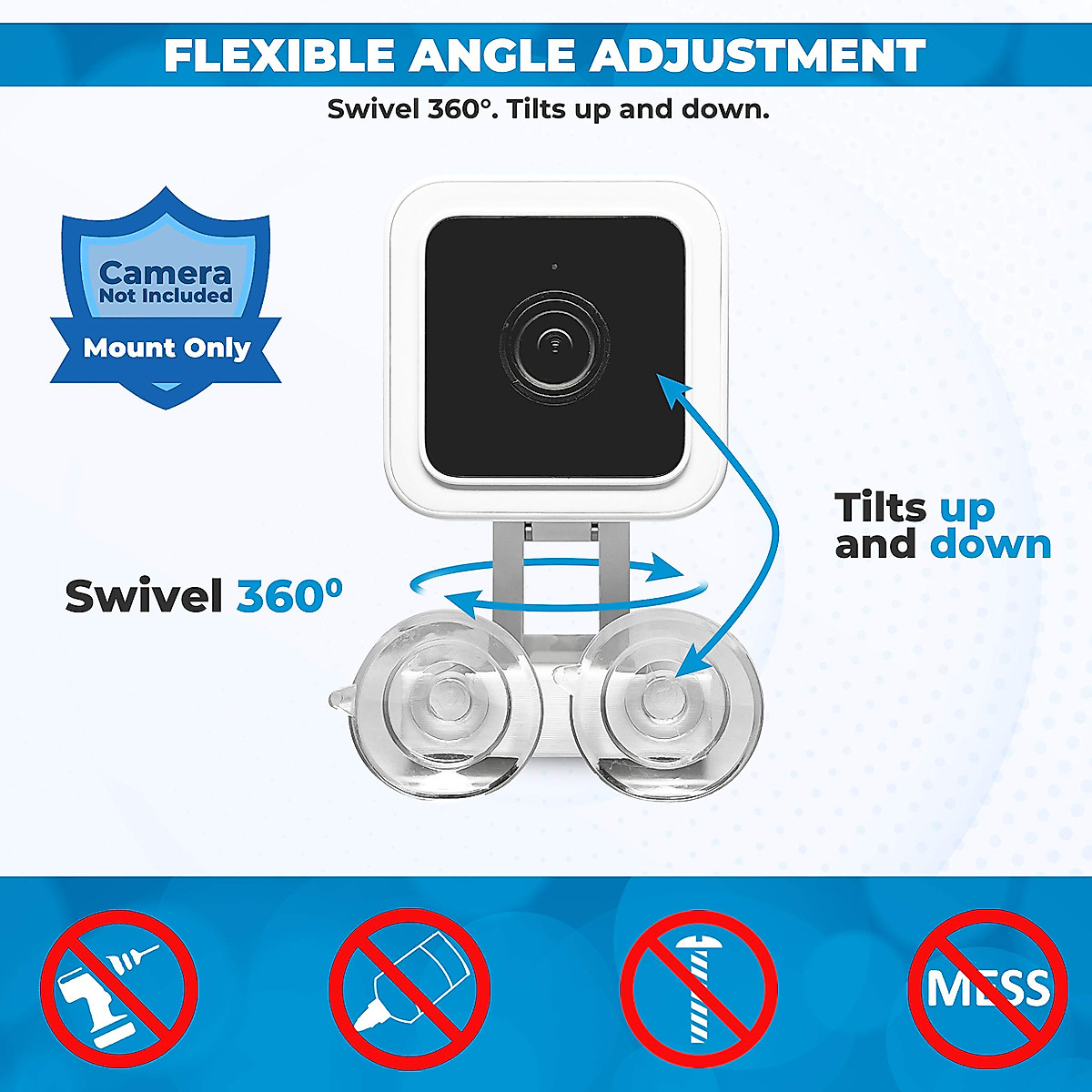 v3 Wyze Compatible Secure Suction Mount (Camera Not Included) – Bracket Shelf with Dual Suction Cups Allows 360 Swivel – Affixes to Window Glass, Mirror, and Smooth Surfaces by Arthon (v3, 1 Mount)