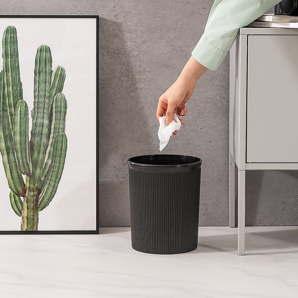 carrotez Bathroom Trash can, Small Trash Can, 2 Gallon, Office Trash can, Black Waste Basket, Plastic Garbage Container Bin for Bathroom, Kitchen, Bedroom, Under Desk, Dorm, Office