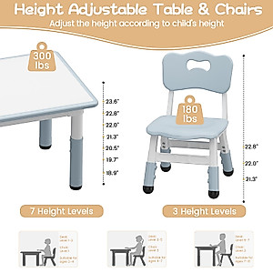 GarveeHome Toddler Table and 4 Chairs Set with Graffiti Desktop, Height Adjustable Kids Table and Chairs Set with Storage, Non-Slip Legs, Kids Activity Table for Home, Nursery, for Age 2-10