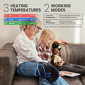 Knee Heating Pad, Heated Knee Brace Wrap, Heat Pad for Knee Pain Relief, Knee Fatigue, Arthritis, 3 Temperature Levels Gifts for Women Men