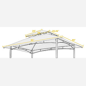 8' x 5' Grill Shelter Patio Gazebo Replacement Canopy Top,Double Tiered Roof,Outdoor BBQ Roof Cover,UV Protection & Water-Repellent & Fire Retardan-Grey