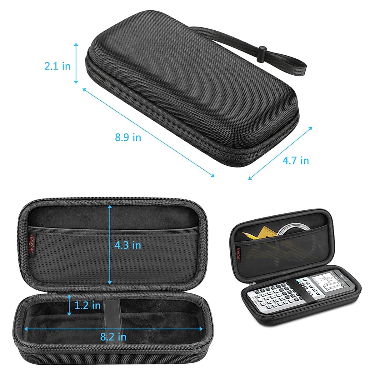 SKYREH Graphing Calculator Carrying Case for TI-84 Plus CE, Hard EVA Shockproof Protective Case for Texas Instruments TI-84 Plus CE/TI-83 Plus CE/TI-Nspire CX II CAS/Tl-Nspire-CX-ll (Black)